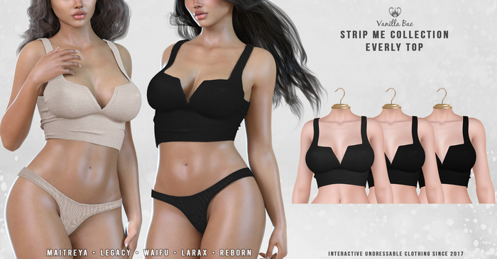 Second Life Marketplace - *Vanilla Bae* Everly Top - Black 3 Pack - Strip Me Interactive ...